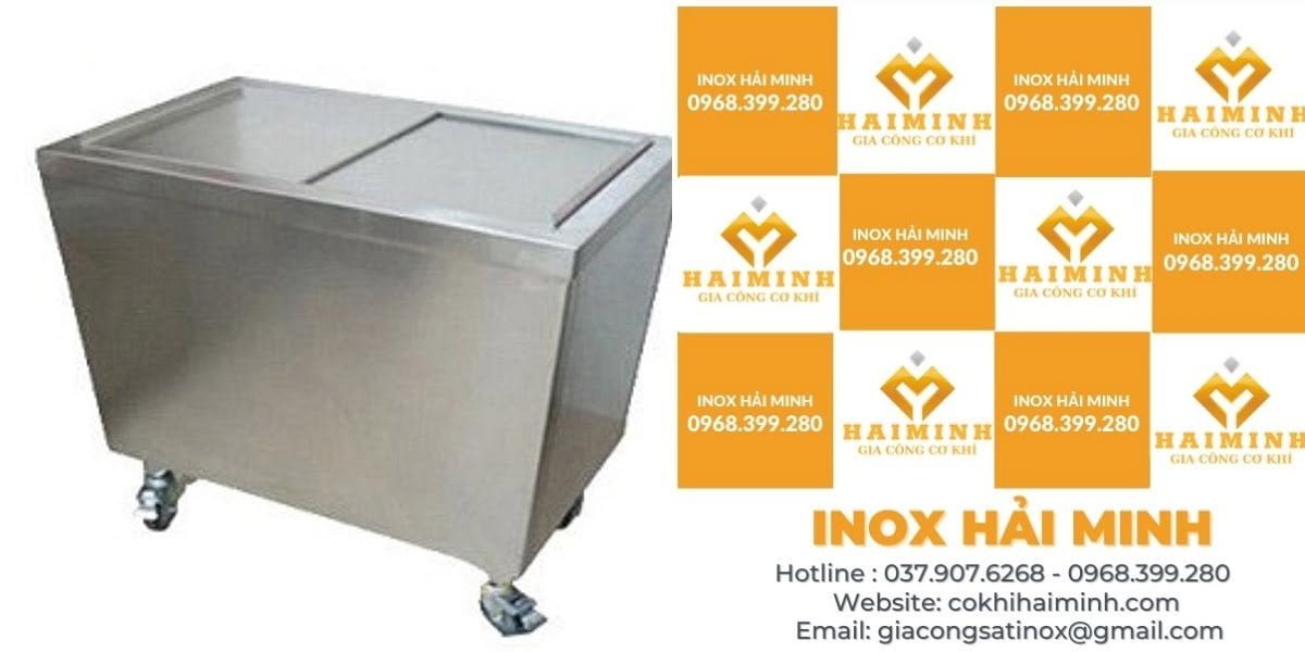 Thùng Đá Inox Âm Bàn | Thùng Đá Inox Có Khay Topping